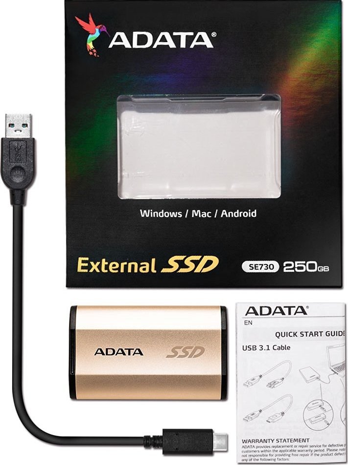SSD-накопитель USB 250GB A-Data SE730 Metal Gold (ASE730-250GU31-CGD ...